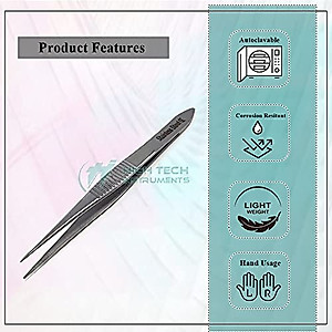 Professional Stainless Steel Set of 3 Tweezers 4.5" with Fine Serrated Precision Straight Tips for Facial Hair, Splinter and Ingrown Hair Removal Used by Women & Men
