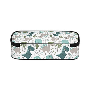 Gocerktr White Dinosaurs Pencil Case Large Capacity Pencil Bag Double Zippers Pen Bag with Compartments Multifunction Makeup Bag for Women