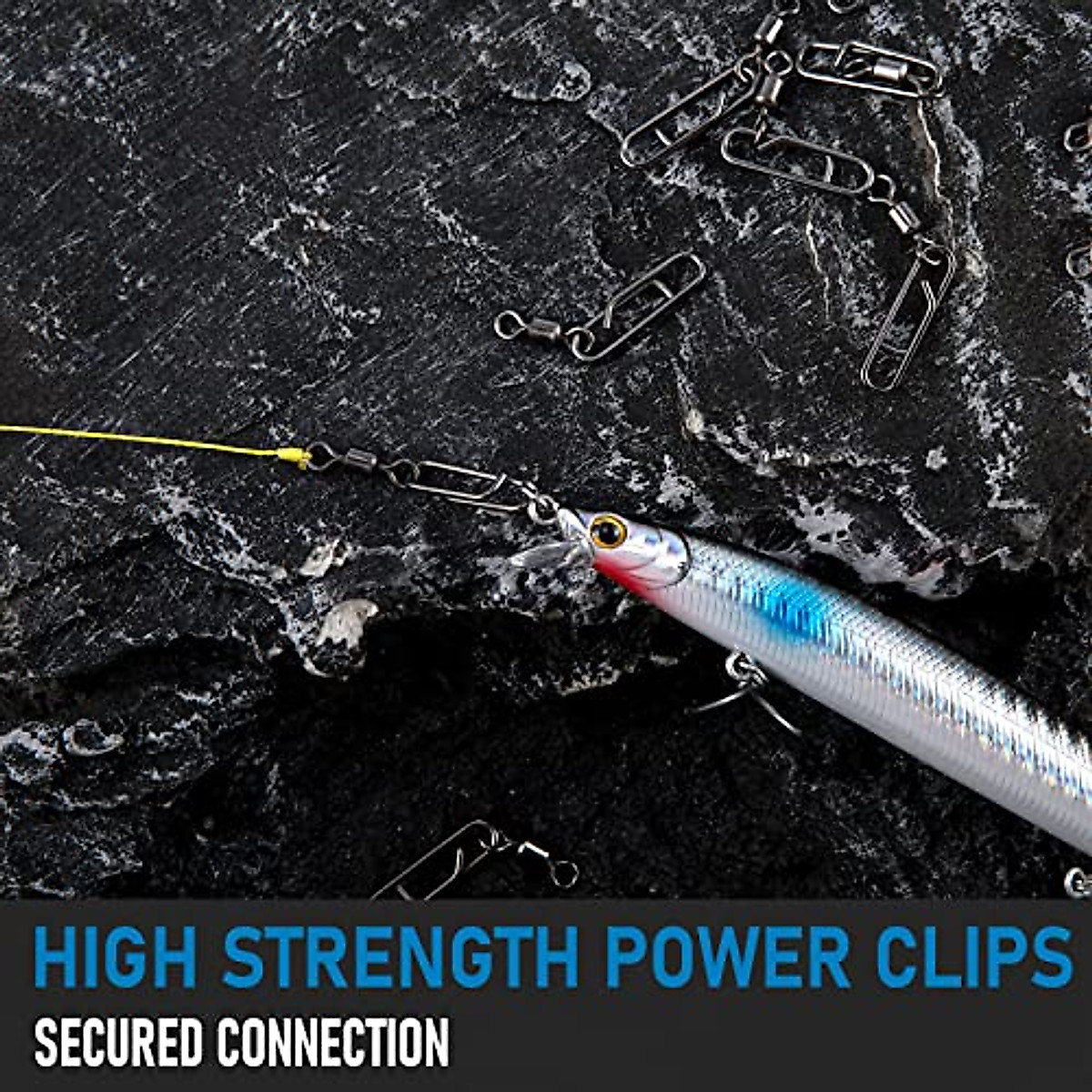 Dr.Fish 20 Pack Fishing Power Clips Swivels Barrel Snap Swivels Quick Change Fishing Snap Connector High Strength Speed Clips Swivels Fishing Tackles Freshwater Saltwater 66LB