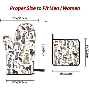 JKKL Greyhounds Wippets and Lurcher Dogs Pattern，3pcs Oven Mitts and Pot Holders for Kitchen,Cooking,Baking,Grilling,BBQ