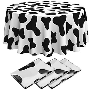 Cow Print Tablecloth Round Tablecloth, 84 Inch Plastic Washable Table Cloth Disposable Stain Resistant Table Cover for Picnic Camping Western Party Kitchen Dining Table Decorations (3 Pcs)
