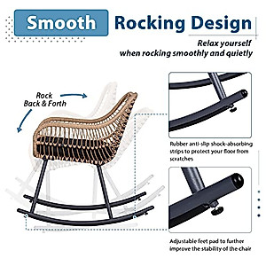 JOIVI Patio Wicker Rocking Chairs Set of 2, Outdoor Rattan Rocking Chairs with Pillows and Cushions, Front Porch Rocker with Iron Frame, Patio Lawn Garden Furniture, Black