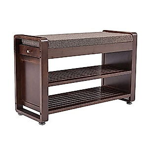 ZLELOUY Shoe Rack Shoe Bench For Entryway Hallway 2-Tier Bamboo Cushion Shoe Storage Shelf…