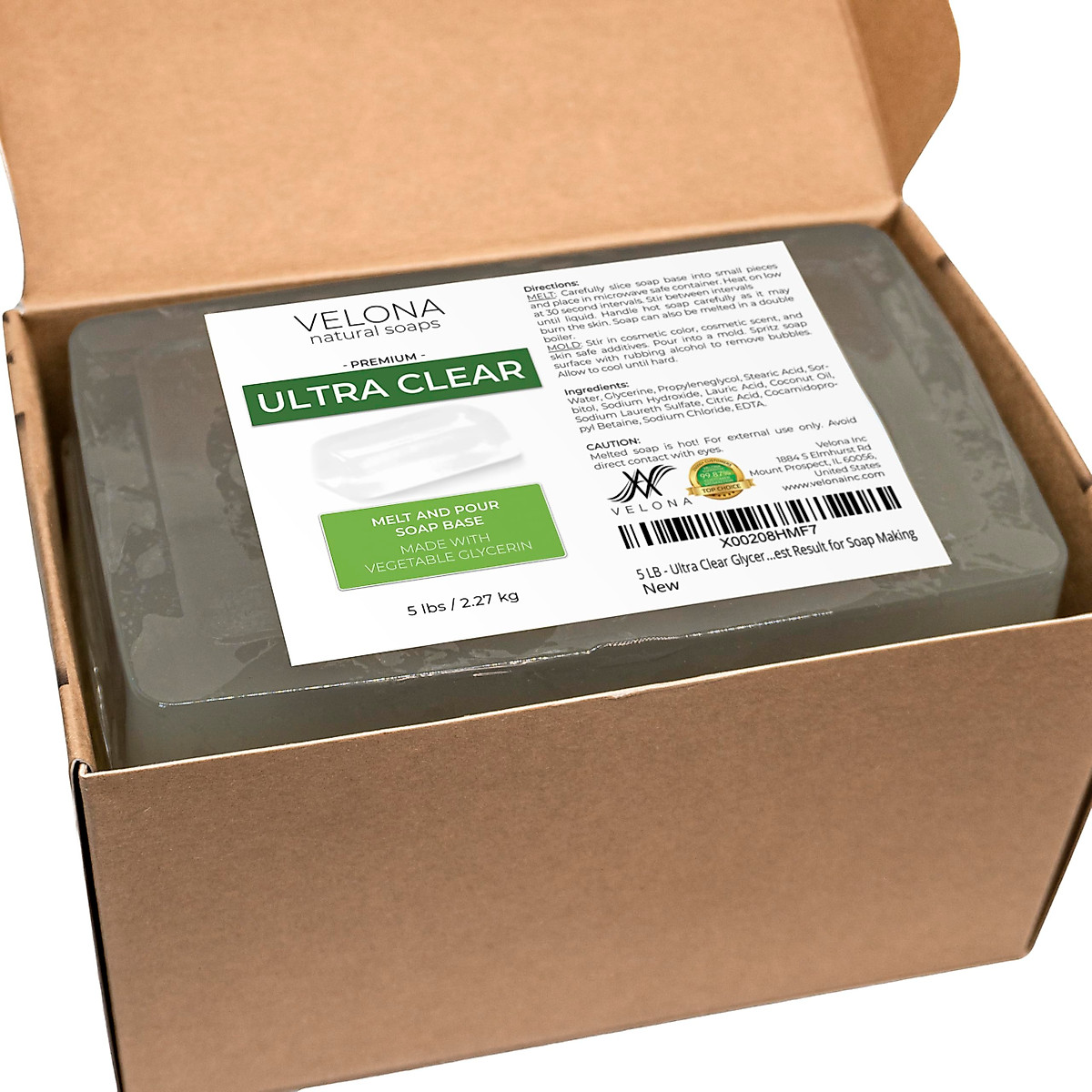 velona 5 LB - Ultra Clear Glycerin Soap Base Melt and Pour | Transparent Natural Bar for The Best Result for Soap Making