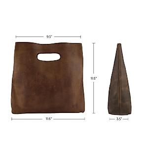 Hide & Drink, Minimalist Handbag for Women, Tote Bag, Rustic Purse, Full Grain Leather and Sheepskin, Handmade, Old Tobacco