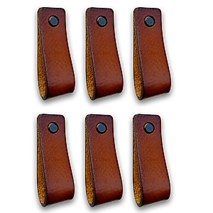 Brute Strength - Leather Drawer Pulls - Cognac - 6 pcs - 6-1/2 x 1 ’’ - Leather Handle - Leather Dresser Pulls - Cabinet knobs Dresser knobs - Dresser Handles