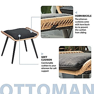 JOIVI 5 Piece Outdoor Patio Furniture Set, PE Rattan Wicker Small Patio Conversation Set Porch Furniture, Cushioned Patio Chairs with Ottomans and Side Table