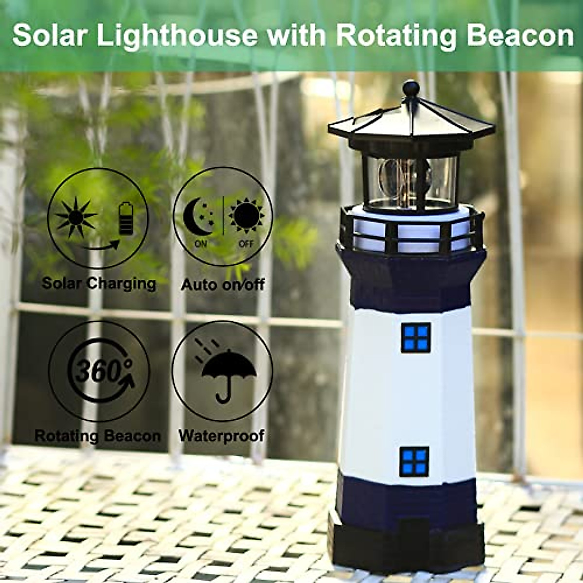 Solar Lighthouse with Rotating Beacon - Garden Decor & Gifts