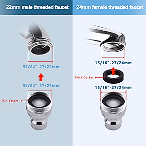 LUOFANT Dishwasher Faucet Adapter with Aerator, Sink Faucet Adapter for Portable Washer, Dishwasher Snap Connection, 15/16-27 Male Outside and 55/64-27 Female Inside，Chrome