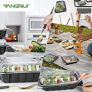 YANGRUI Take Out Containers, Large Capacity 45 Pack 9.5 Inch 38 oz BPA Free Anti-Fog Shrink Wrap Meal Prep Container Microwave Freezer Safe Plastic Hinged To Go Containers