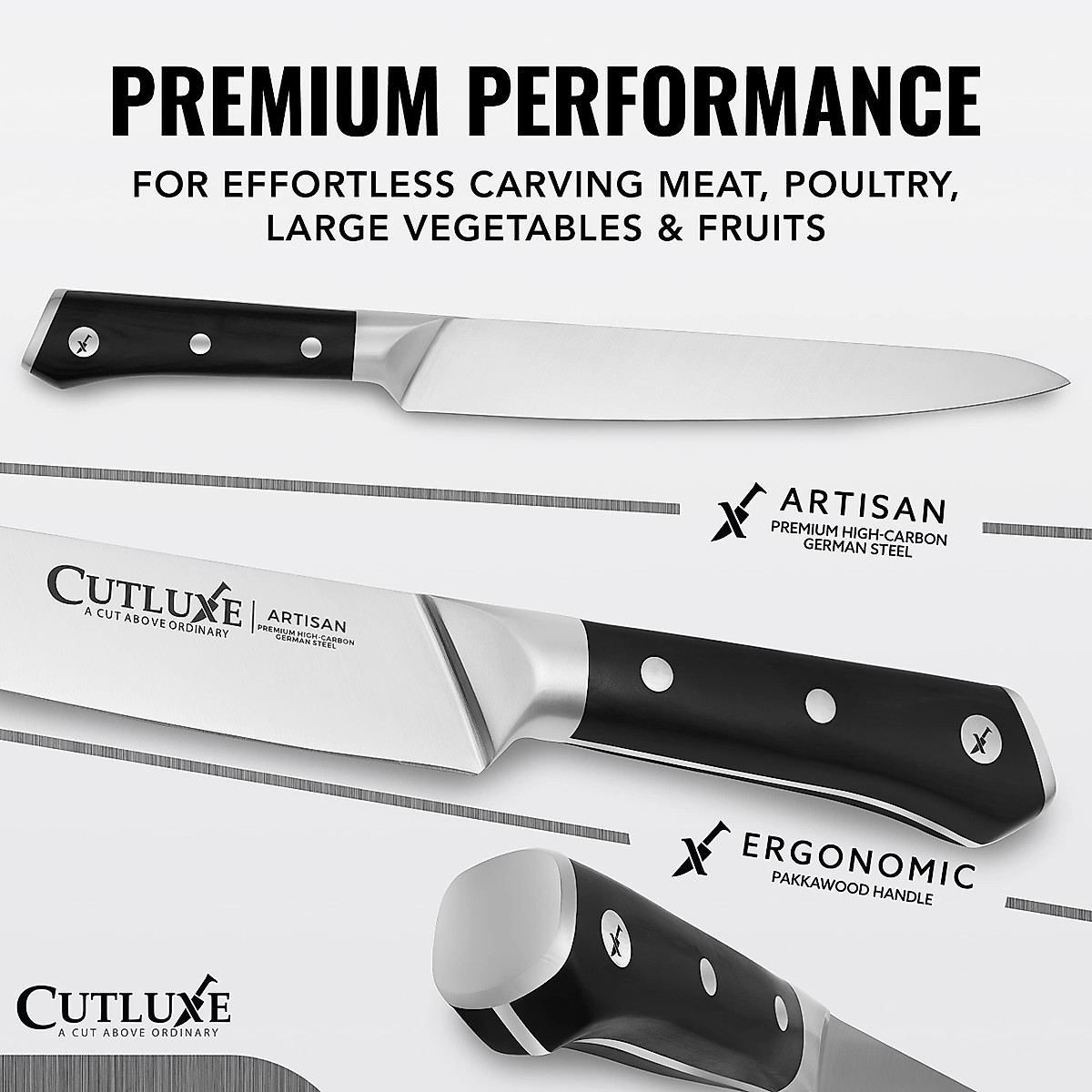 Cutluxe Meat Carving Knife – 9" Turkey Carving Knife – Razor Sharp & Full Tang – High Carbon German Steel – Ergonomic Handle Design – Artisan Series