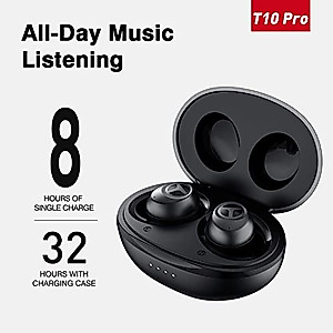 TRANYA T10 Pro Wireless Earbuds Bluetooth 5.3, 12mm Driver with Premium Deep Bass, Wireless Charging, IPX7 Waterproof, Low-Latency Game Mode in Ear Headphones - Black