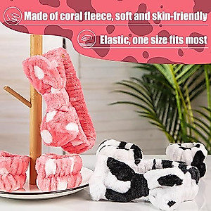 Shindel 6PCS Makeup Headband Set, Bow Hair Bands with Wristbands Coral Fleece Face Wash Headbands for Women Spa Makeup Shower Skin Care Yoga