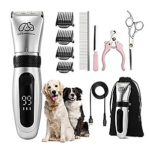 Pet Clippers Professional Dog Grooming kit Adjustable Low Noise High Power Rechargeable Cordless Pet Grooming Tools , Hair Trimmers for Dogs and Cats, Washable（IPX5), with LED Display.