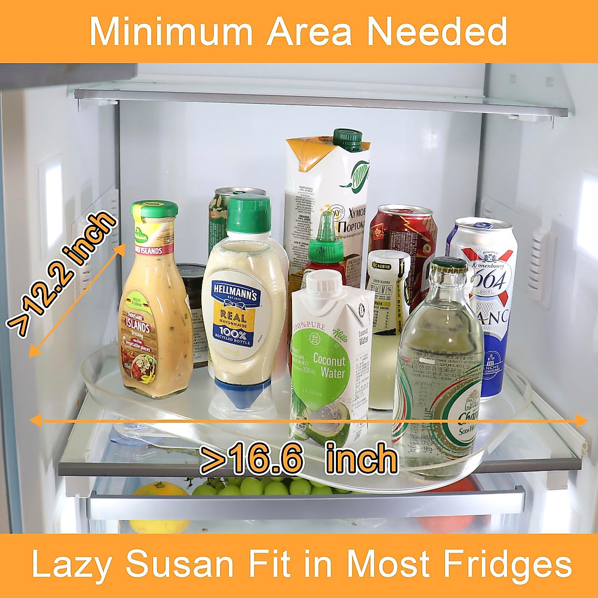 Lazy Susan for Refrigerator, Lazy Susan for Fridge, Refrigerator Lazy Susan 15.7"x11.8", Fridge Lazy Suan for Cabinet Kitchen Countertop Pantry Dining Table