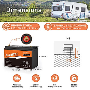 Shentec LiFePO4 Battery, 12V 100AH Lithium Battery,Deep Cycles|Rechargeable|Built-in BMS,Perfect for RV, Marine, Solar, Overland, Off-Grid Application
