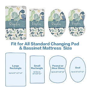 Personalized Changing Pad Cover, Custom Diaper Change Table Sheets with Name, Soft Dinosaur Jersey Knit Dinosaur Printed Cradle Sheet for Boys Girls, 2 Pack Changing Pad Covers (16" x 32")