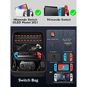 Switch Case for Nintendo Switch and Switch OLED Model, Portable Full Protection Carrying Travel Bag with 18 Game Cards Storage for Switch Console Pro Controller Accessories Black