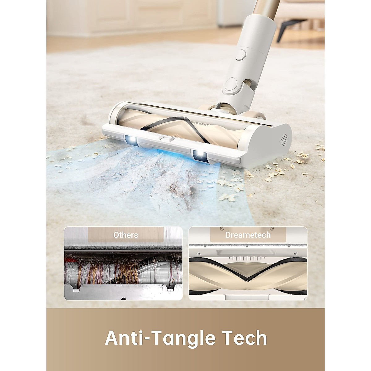 DREAME R10 Cordless Vacuum Cleaner, 120AW Powerful Stick Vacuum with Led Headlights, Anti-Tangle Brush, Up to 60 Mins Rechargeable Battery, Handheld Vacuum Deep Clean Hair, Hard Floor, Carpet