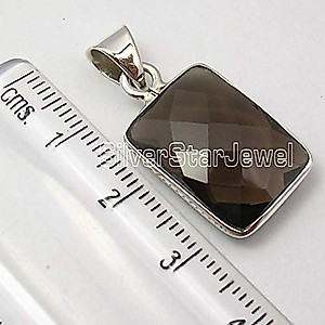 SilverStarJewel 925 Stamp Sterling Silver Smoky Quartz Necklace Pendant 1.1"