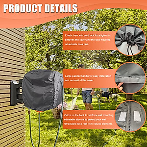 GEHENG Garden Wall Mounted Retractable Hose Reel Cover, 450D Oxford Polyester Coated Tarp, 100% Waterproof Sunscreen Hose Reel Cover, for:Giraffe tools,Ayleid,Gardena and More.grey,24"L x18"Wx24H".