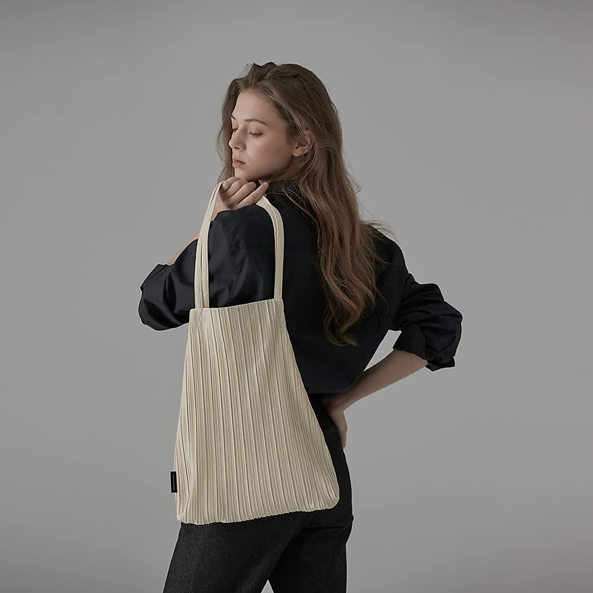 BLUEORB Each Bag Casual Washable Pleats Women's Versatile 100% Recycled Polyester Daily Shoulder Bag Tote Hobo Pouch Set (Butter Cream)