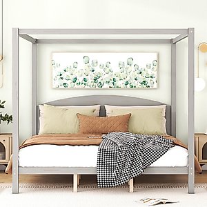 King Size Canopy Bed with Headboard and Slat Support,Wooden King Platform Bed Frame with Slat Support, King Size Bed Frame for Kids Teens Adults, No Box Spring Needed (Grey Wash)
