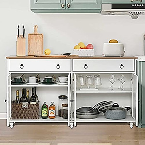 4 EVER WINNER Sideboard Buffet Cabinet with Storage, 55" Kitchen Buffet Storage Cabinet with 2 Drawers and 4 Doors, Retro Coffee Bar Cabinet Wood Buffet Table Dining Room Cabinet, White