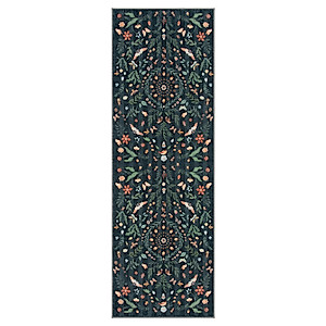Lahome Insect Botanical 2x6 Washable Rug Runners for Hallways Non Slip,Black Bathroom Carpet Runner Kitchen Runner Rugs Non Skid,Soft Non-Slip Entryway Indoor Runners for Laundry Bedroom(Black,2x6)
