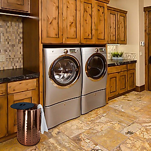 Brushed Copper Laundry Bin & Hamper | 50L Ventilated Stainless Steel Clothes Basket With MDF Lid | Life Time Warranty| (Brushed Copper)