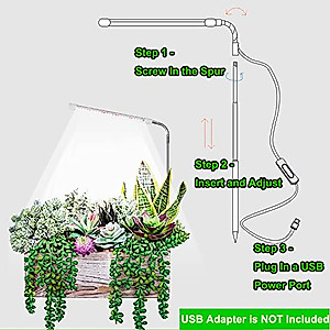 Aceple LED Grow Light Full Spectrum for Indoor Plants, 5500K Plant Growing Lights with Adjustable Spur for Small Plants Hydroponic(No Adapter)