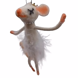 OnHoliday Wool Felt Ballerina Mouse in Feather Dress and Tiara Hanging Christmas Tree Ornament