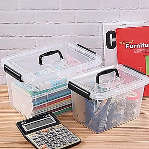 Jandson 2 Pack Latching Storage Box with Handle, Plastic Lidded Storage Bin, F