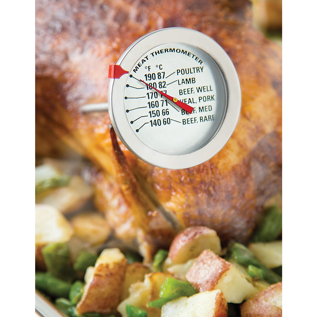 Fox Run Stainless Steel Meat Thermometer with Internal Temperature Guide, 2.5 x 2.5 x 5.25 inches, Metallic