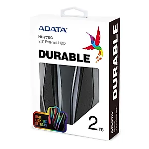 ADATA HD770G 2TB RGB USB 3.2 IP68 Waterproof Dropproof Dustproof External HDD Black (AHD770G-2TU32G1-CBK)