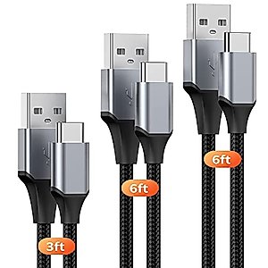 USB C Cable (3Pack 3+6+6ft), Type C Cable Fast Charging Cable USB-C Charging Cord Compatible with Samsung Galaxy S10 S9 S8, Power Bank, and Other Type c Devices-Black