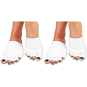 Bcurb Toe Gel-Lined Compression Socks (2 Pair) Toes Separating Therapeutic Moisturizes Dry Feet Hard Cracked Skin. (White, Medium)