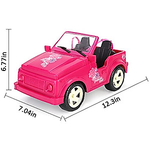 Pink Convertible Doll Car, Cruiser Sport Utility Vehicle Toy Car with Rolling Wheels, 2 Seats, Pretend Play Gift for 3 to 7 Year Old Girls (Compatible with Barbie)