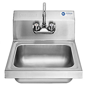 GRIDMANN Commercial NSF Stainless Steel Sink Wall Mount Hand Washing Basin with Faucet