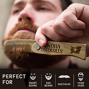 Striking Viking Beard Folding Wooden Comb and 4 Pack Beard Oil for Men