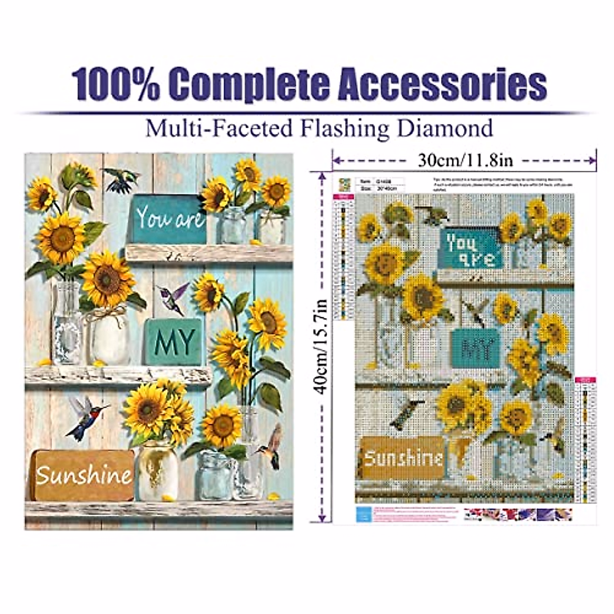 ICECHEN Sunflower Diamond Painting Kits for Adults, 5D Hummingbird Diamond Art for Adults DIY 5D Dimond Paintings Round Full Drill Painting with Diamonds Kits Diamond Dots Home Decor 12x16inch Clear
