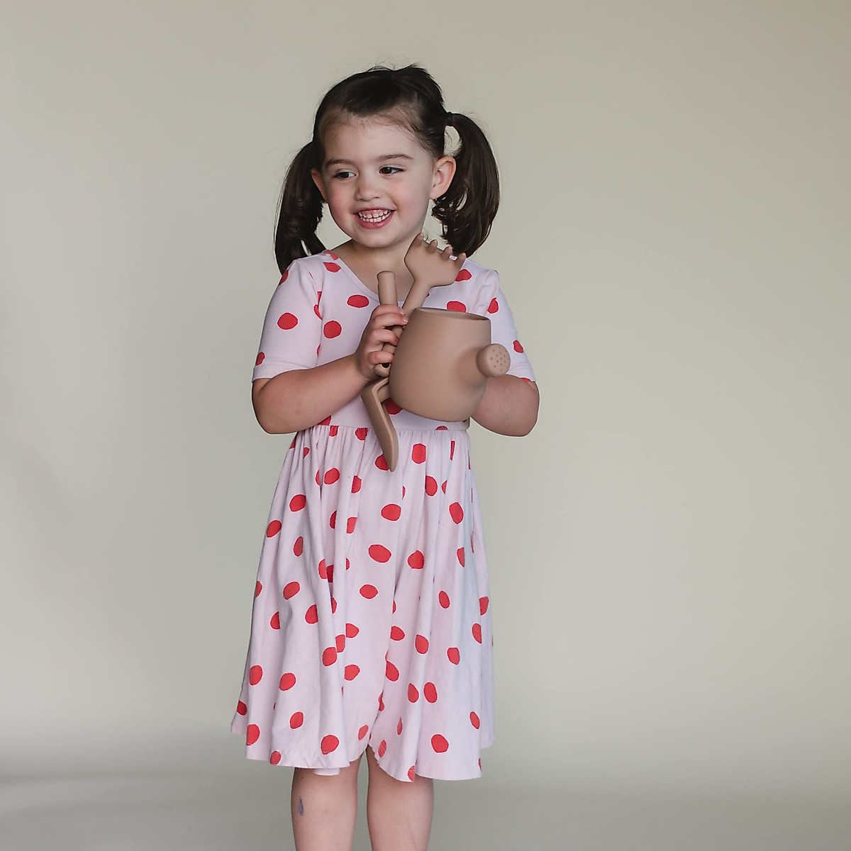 Boppabug | Kids Silicone Gardening Set | Outdoor Toy | Child Safe Watering Can, Rake, and Shovel (Pink)