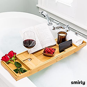 SMIRLY Expandable Bamboo Bathtub Tray, Bath Tray for Tub, Bathtub Accessories, Bath Tub Tray Wood, Bath Accessories, Bath Caddy, Bathtub Caddy Tray for Tub, Bath Table Tray