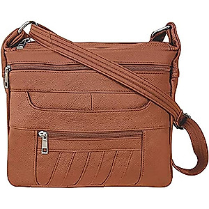 Leather Concealed Carry Crossbody Purse - YKK Locking CCW Ambidextrous Gun Bag Roma 7082, Light Brown One Size