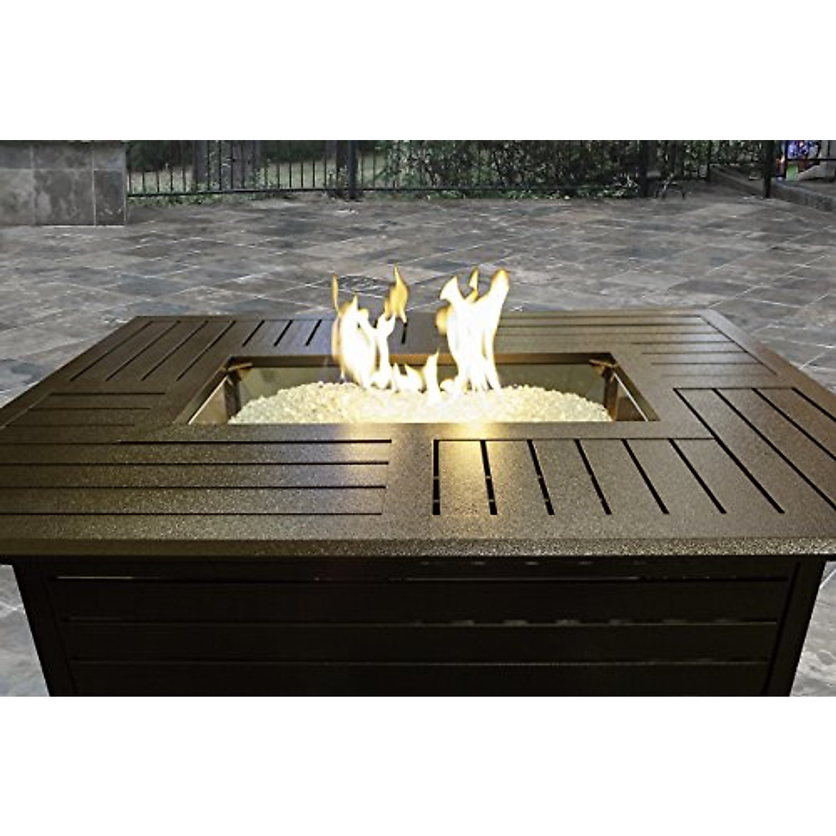 Hiland FS-1010-T-12 Fire Pit Propane w/Glass, Square, Hammered Bronze