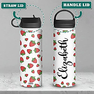 winorax Personalized Strawberry Water Bottle Strawberry Cute Pattern Design Insulated Stainless Steel 12oz 18oz 32oz Travel Sport Bottles Birthday Christmas Back To School Gifts For Kids Baby Girl