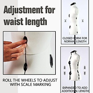 PDM WORLDWIDE Beige Adjustable Dress Form Mannequin for Sewing Female Size 6-14, Pinnable Model Body with 13 Dials, Detachable Casters, 42.5"-60" Height Range for Clothing Display, Small to Medium