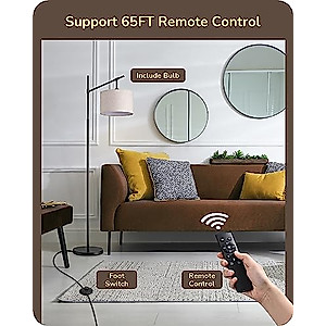 EDISHINE Modern Dimmable Floor Lamp, 63.8" Standing Lamp with Remote Control, E26 Socket, ACR Floor Lamp with Beige Shade for Bedroom, Living Room, Office, LED Bulb Included (Black)