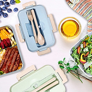 SITAKE Reusable Lunch Box, 33.8 oz Large Capacity Bento Box, Portable Salad Bowl With Utensils, Lunch Bag, Microwave Leakproof Lunch Containers for Adults (Blue)