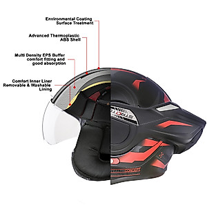 BEON Full Face Motorcycle Helmet DOT Approved, 180° Reversible Chin Guard Modular Pilot Helmet with Anti-Fog Dual Visors for Adult Men Women (S-XXL)